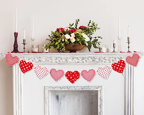 Whaline 3D Valentine's Day Heart Banner Soft Cute Heart Garland Pre-Assembled Red White Heart Fabric Banner Holiday Hanging Decoration for Valentine's Day Wedding Anniversary Party Supplies Home Decor