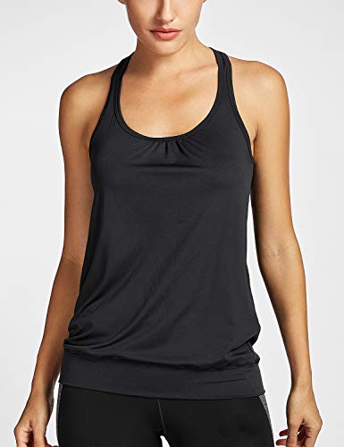 SYROKAN Women's Active Racerback Athletic Sports T-Shirt Long Yoga Crop Tank Top Black X-Large
