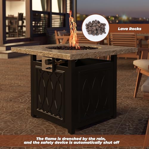 32in Fire Pit Table 50,000 BTU Square Propane Gas Firepit Table Gas Fire Table Auto Ignition Coffee Table with Waterproof Cover Lava Rocks for Outside Patio,Brown