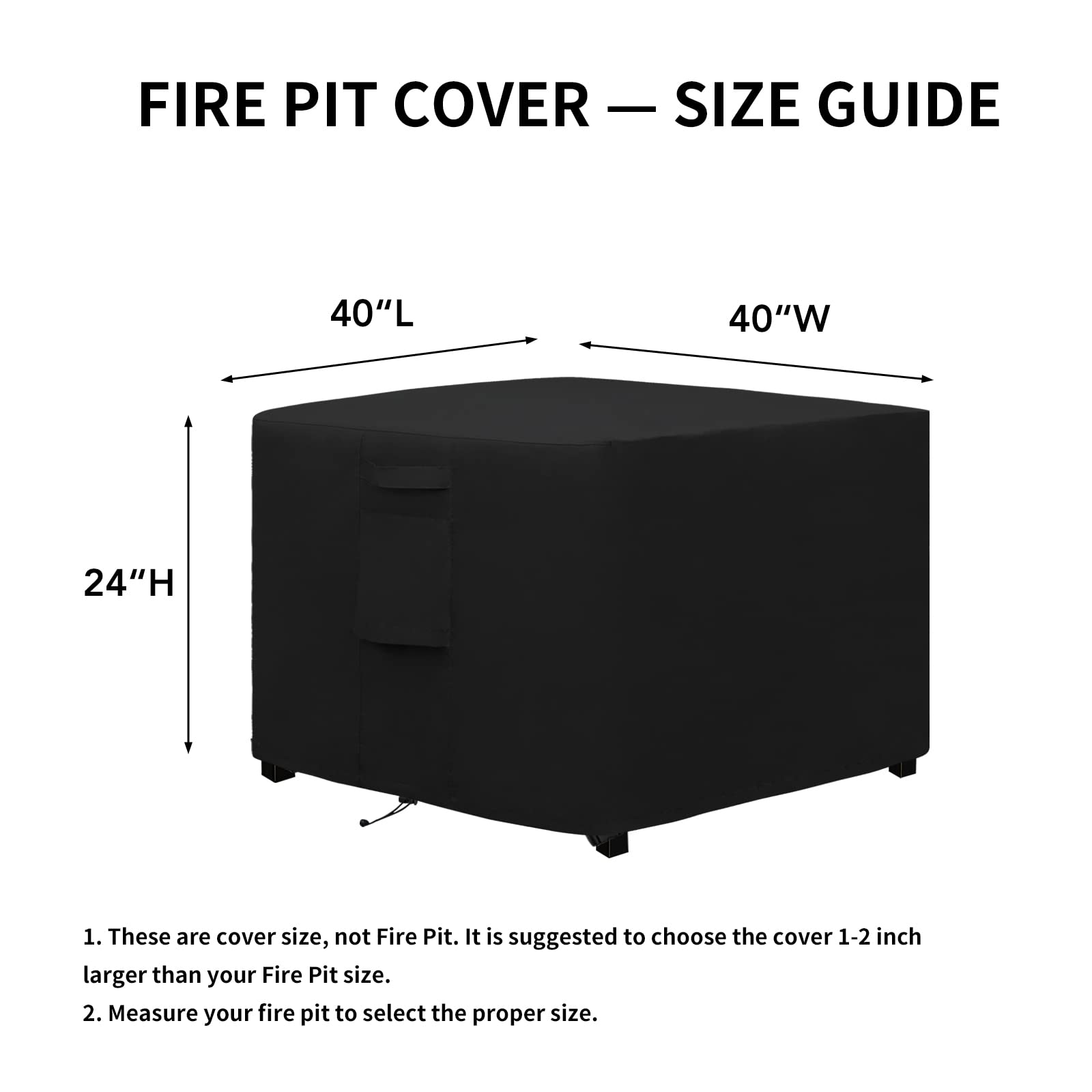 Easy-Going Outdoor Fire Pit Cover Square 40" Lx40 Wx24 H, Durable Outdoor Gas Firepit Cover, Waterproof and Weatherproof Cover for Fire Pit, Black