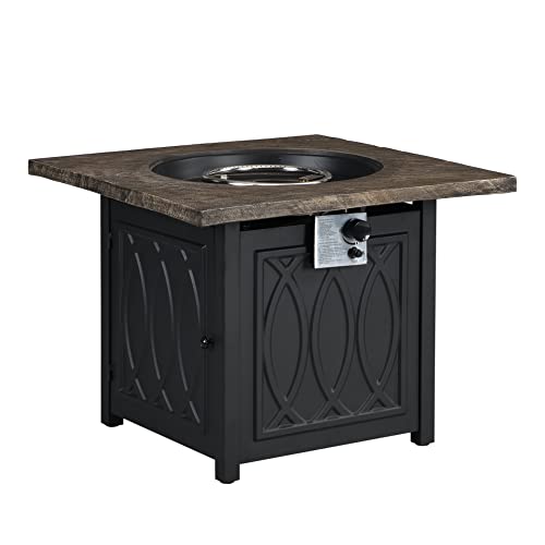 32in Fire Pit Table 50,000 BTU Square Propane Gas Firepit Table Gas Fire Table Auto Ignition Coffee Table with Waterproof Cover Lava Rocks for Outside Patio,Brown