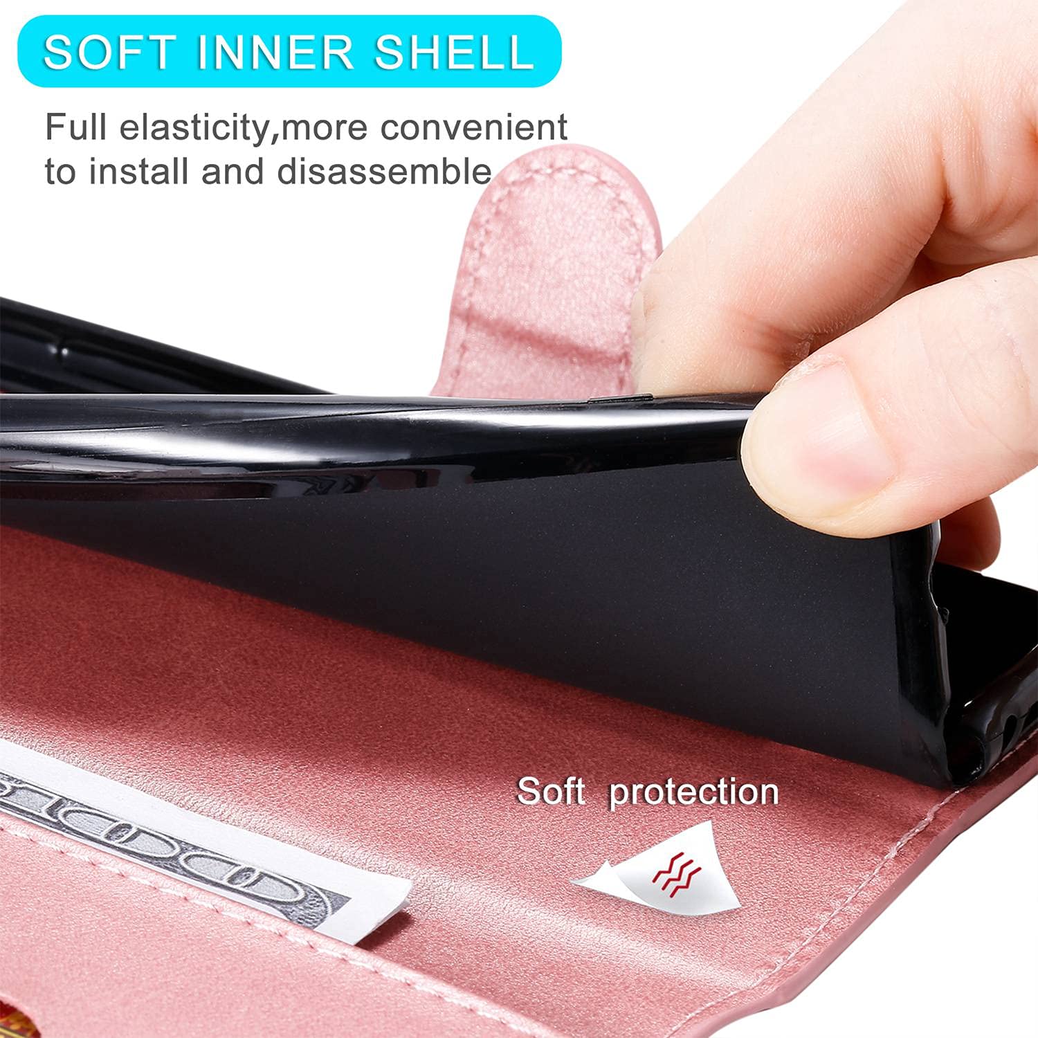 Case for Oppo Reno2 Z Wallet Case,with Card Holder Kickstand Magnetic Closure PU Leather Flip Case Cover for Oppo Reno2 Z 6.53" -Rose Gold