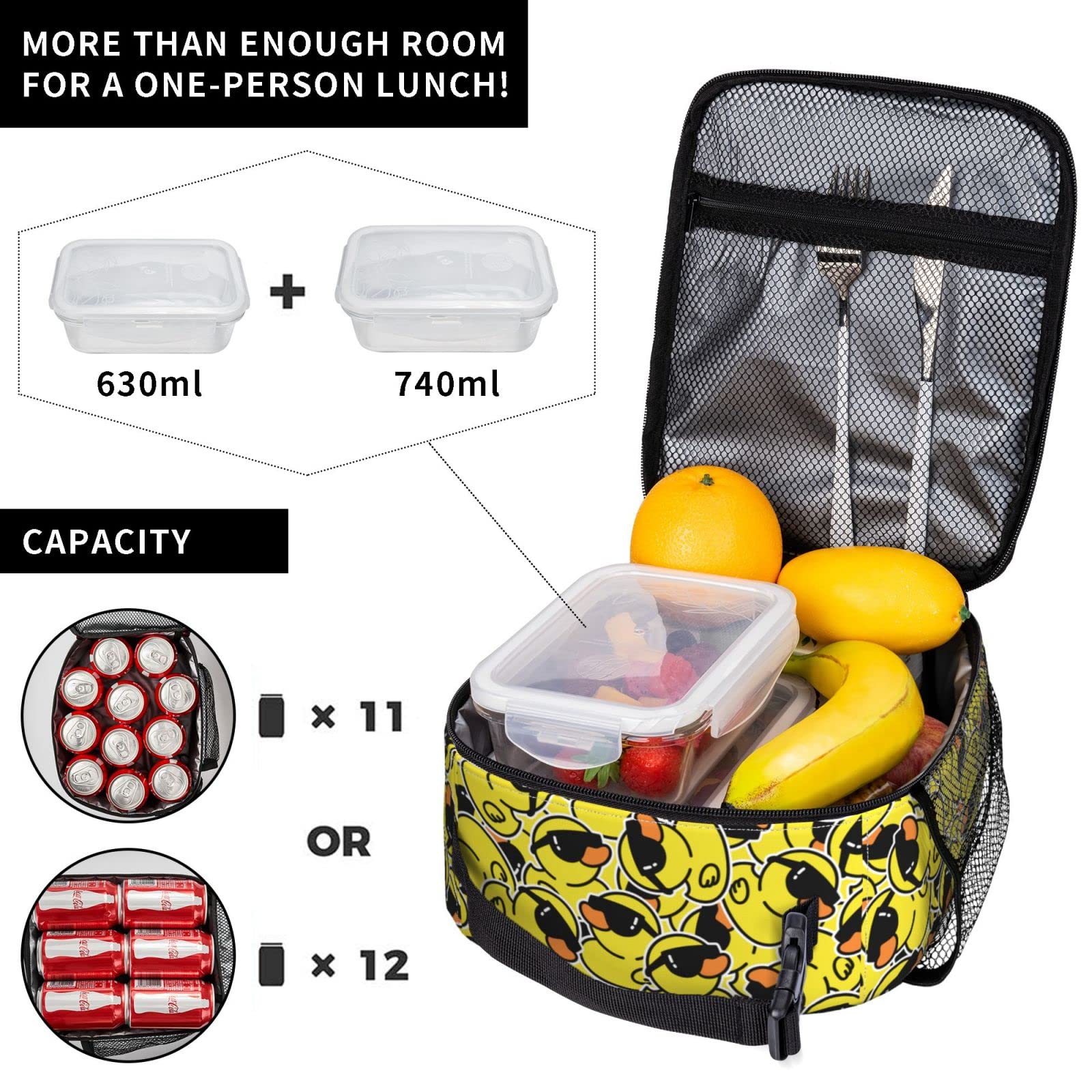 Gbuzozie Funny Rubber Ducks Lunch Bag Insulated Portable Reusable Lunch Box With Zipper For Picnic Work Office Travel School