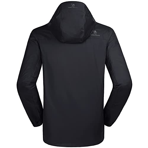 CAMEL CROWN Men's Lightweight Rain Jacket Waterproof Raincoat Windbreaker Hooded Active Outdoor Shell Jacket for Hiking Work (New Black, XXL)