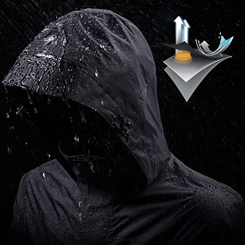 CAMEL CROWN Men's Lightweight Rain Jacket Waterproof Raincoat Windbreaker Hooded Active Outdoor Shell Jacket for Hiking Work (New Black, XXL)