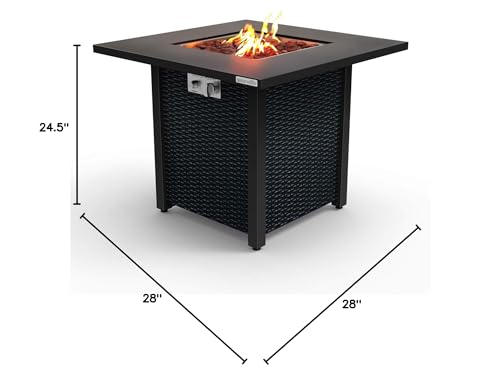 SereneLife Outdoor Propane Fire Pit Table-CSA Approved Safe 40,000 BTU Pulse Ignition Propane Gas Fire Table-28 inches-Steel Tabletop,Steel Panel