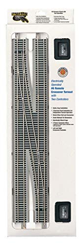 Bachmann Trains - Snap-Fit E-Z TRACK #6 REMOTE CROSSOVER TURNOUT - LEFT (1/box) - NICKEL SILVER Rail With Gray Roadbed - HO Scale