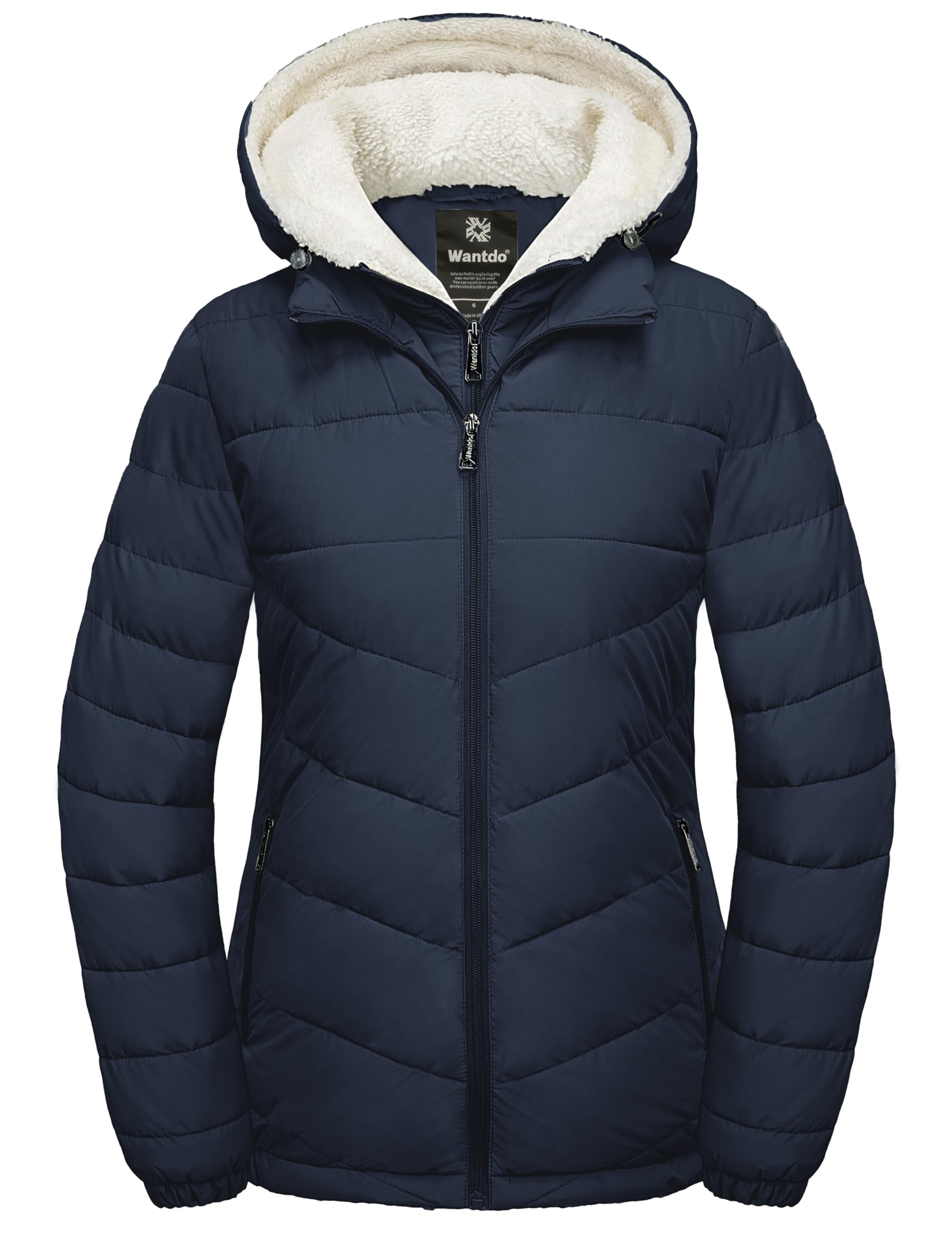 wantdo Women's Thickened Snow Coat Hooded Puffer Jacket Windbreaker Navy Medium