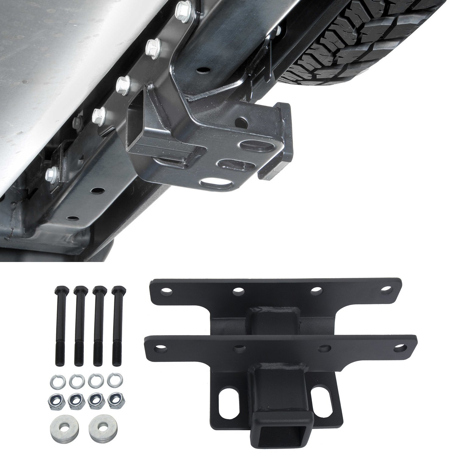 u-Box Wrangler 2in Standard Receiver Hitch Towing Rear Trailer Black for 07-18 Jeep JK Wrangler Rear Bumper