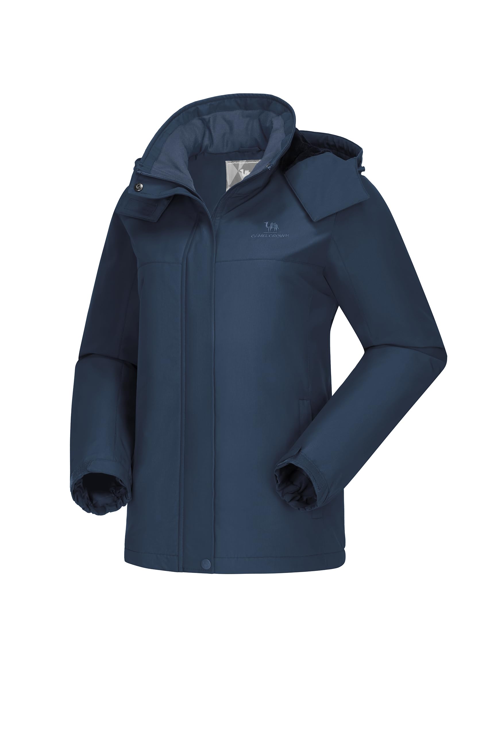 CAMEL CROWN Women's Ski Jacket Thicken Winter Snow Coat Warm Fleece Mountain Waterproof Female Jacket Hooded Windbreaker Blue 3XL