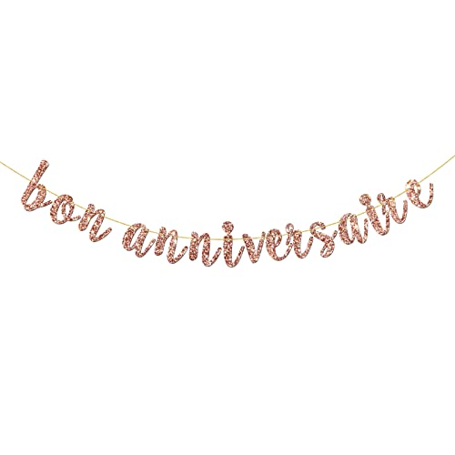 INNORU Bon Anniversaire Banner, French Theme Birthday Party Decorations, Birthday Anniversary Party Bunting Garland, Birthday Party Decorations, Rose Gold Glitter