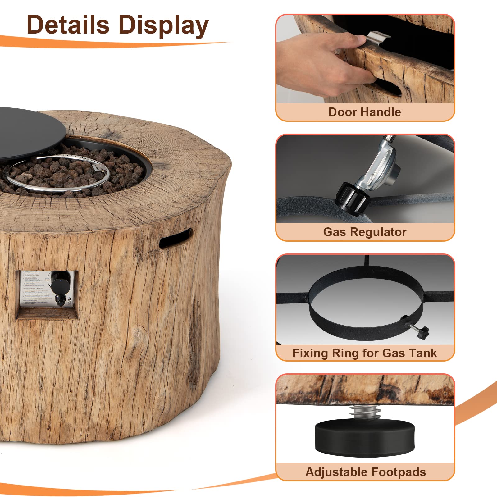 COSTWAY 40" Propane Gas Fire Pit Table, 2-in-1 Outdoor Round Fire Table W/Volcanic Rock & PVC Cover, 50,000 BTU Heat Output, Wood-Like Surface for Backyard, Poolside