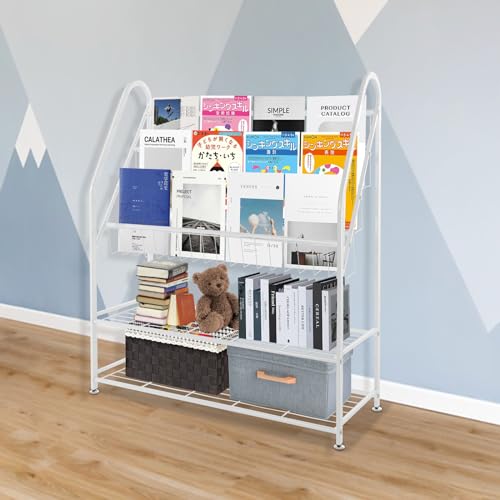 YETINGSHOP Kids Bookshelf, Large Black Bookcase, Large Capacity Books Toys Organizer (White)