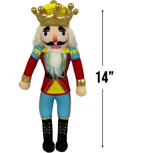 Nutcracker Ballet Gifts King Plush Nutcracker Doll Figure, Christmas Ornaments Decoration, Red, Blue and Gold, 14 Inch