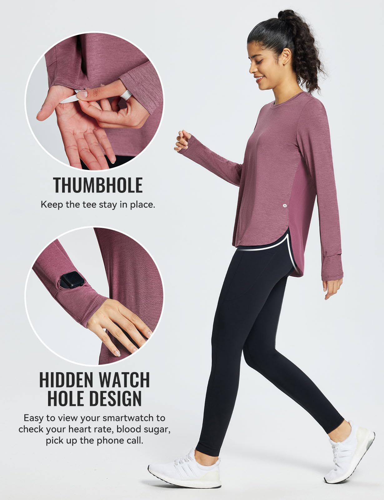 baleaf Women's Long Sleeve Running Shirts Workout Athletic Tops Quick Dry Lightweight UPF 50+ Purple M