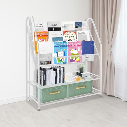 YETINGSHOP Kids Bookshelf, Large Black Bookcase, Large Capacity Books Toys Organizer (White)