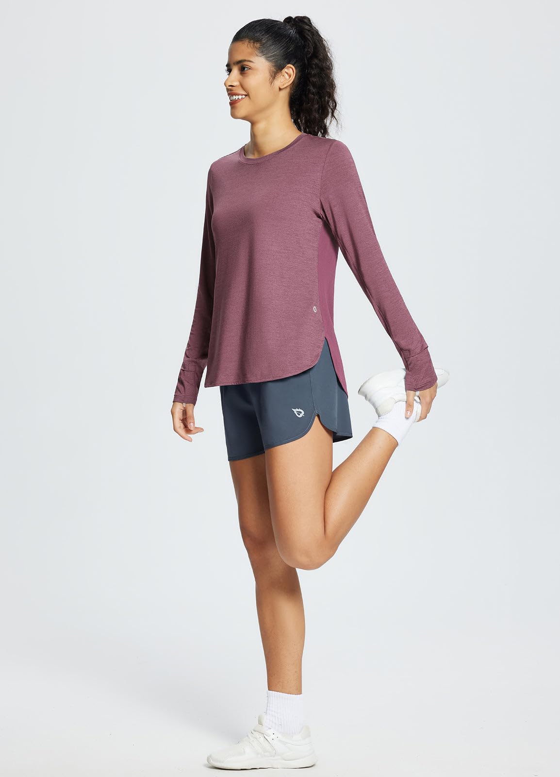 baleaf Women's Long Sleeve Running Shirts Workout Athletic Tops Quick Dry Lightweight UPF 50+ Purple M
