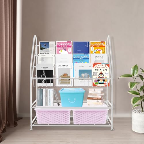 YETINGSHOP Kids Bookshelf, Large Black Bookcase, Large Capacity Books Toys Organizer (White)