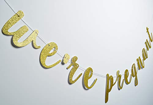 We're Pregnant Gold Glitter Banner For Pregnancy Announcement