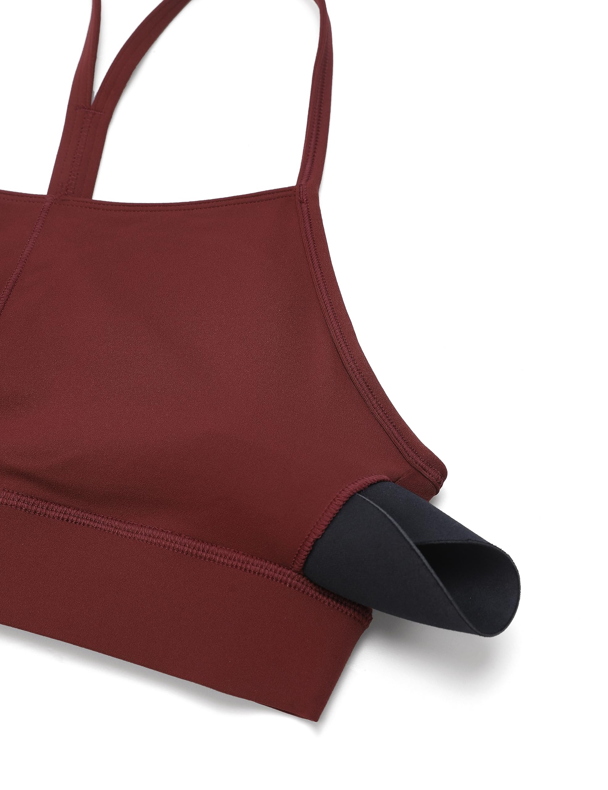 CRZ YOGA Butterluxe Womens Y-Back Racerback Sports Bra - Spaghetti Straps Wireless Scoop Neck Athletic Padded Yoga Tops Noctilucence Red Medium