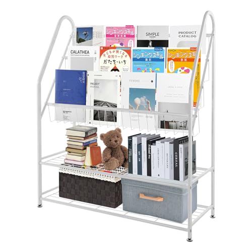 YETINGSHOP Kids Bookshelf, Large Black Bookcase, Large Capacity Books Toys Organizer (White)