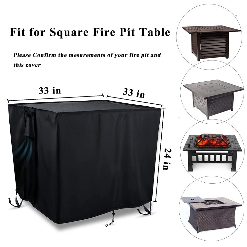 YFUG GO Fire Pit Cover Square - 420D Waterproof Fire Pit Table Cover 33 x 33, Weather Resistant Firepit Covers Square for Patio Firepit Furniture