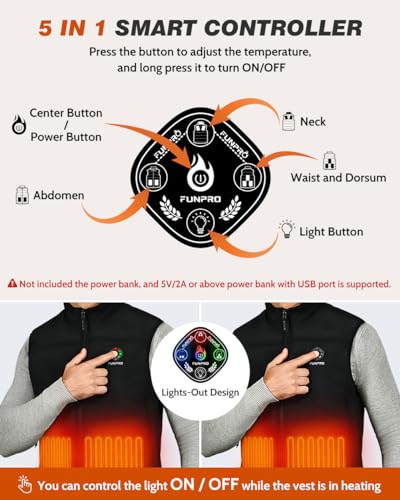 FUNPRO Heated Vest for Men Women, Windproof Electric Heating Vest, Softshell Sleeveless Sports Jacket, Battery Not Included