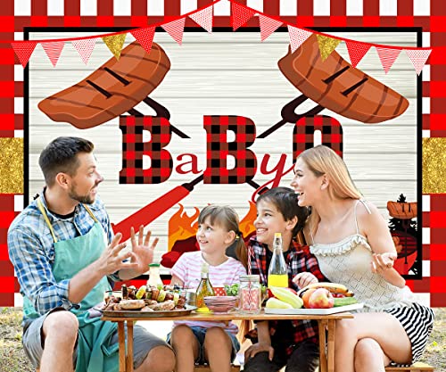 SHANSHUIART BBQ Theme Party Backdrop banner Wooden Board White and Red Lattice Background Barbecue Baby Shower Party Decorations Supplies