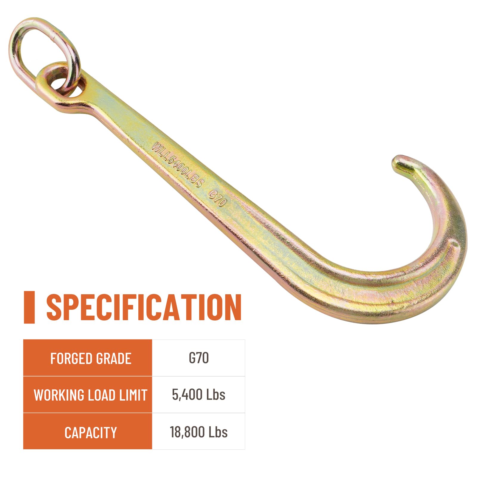 SPARKWHIZ 15 Inch J Tow Hook Heavy Duty Grade G70 5,400 lbs, Axle Strap Wrecker Roll Back Clevis, 2 Pack