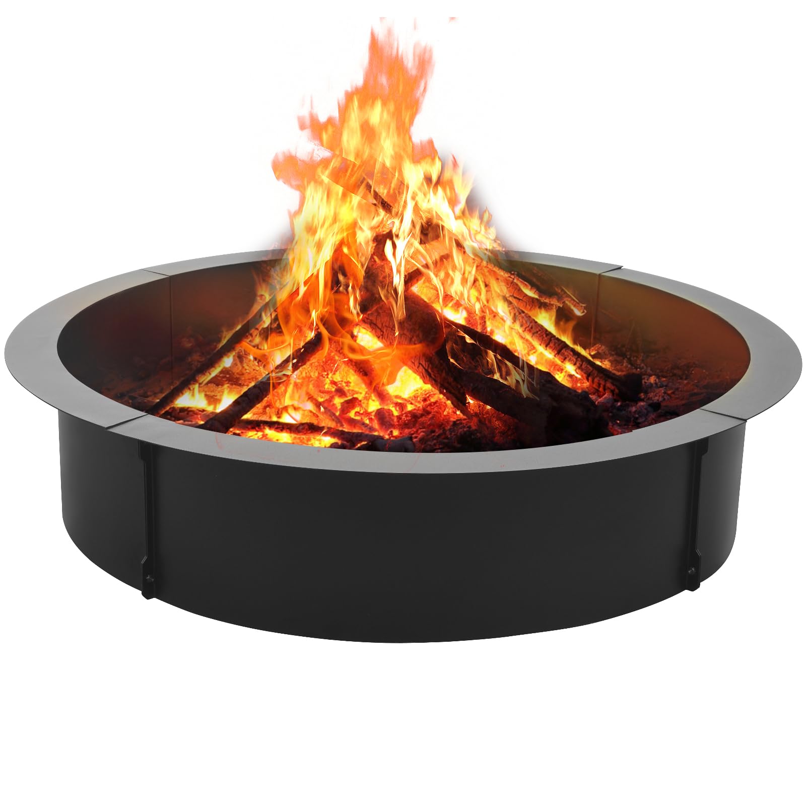 WSSEY Fire Pit Ring Outdoor 45'' Fire Liner 39'' Inner Wooden Burning Campfire Ring Insert Metal Bonfire Rings Above Ground for Patio Garden Grill Camping