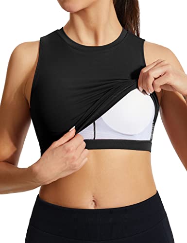 Sports Bras with Removable Padded Medium Support Yoga Tank Tops Gym Running Workout Tops for Women Black L