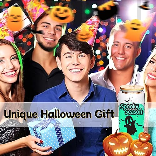 ANOITON Spooky Season Decor - 18oz Ghost Mug with Lid and Straw, Indoor Halloween Party Supplies