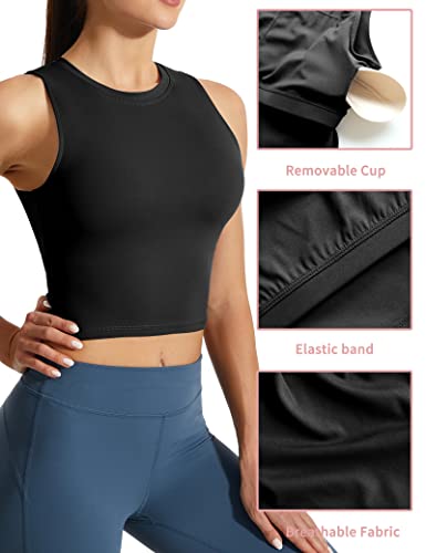 Sports Bras with Removable Padded Medium Support Yoga Tank Tops Gym Running Workout Tops for Women Black L