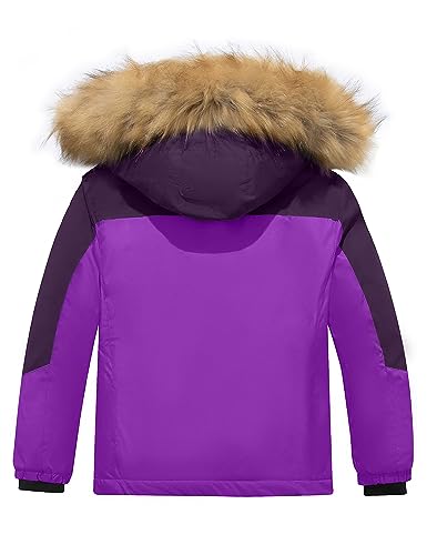 Skieer Girl's Waterproof Ski Jacket Fleece Winter Snow Coat Windproof Outdoor Raincoat With Detachable Hood