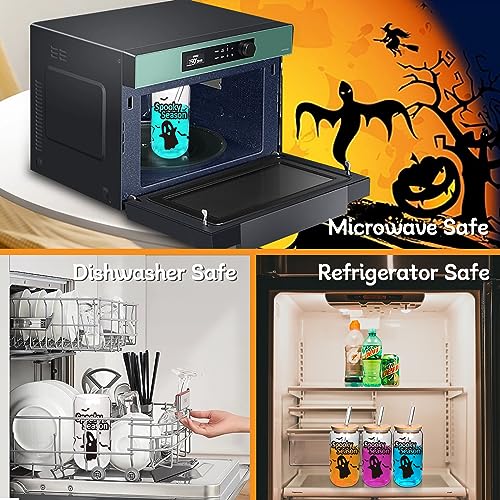 ANOITON Spooky Season Decor - 18oz Ghost Mug with Lid and Straw, Indoor Halloween Party Supplies