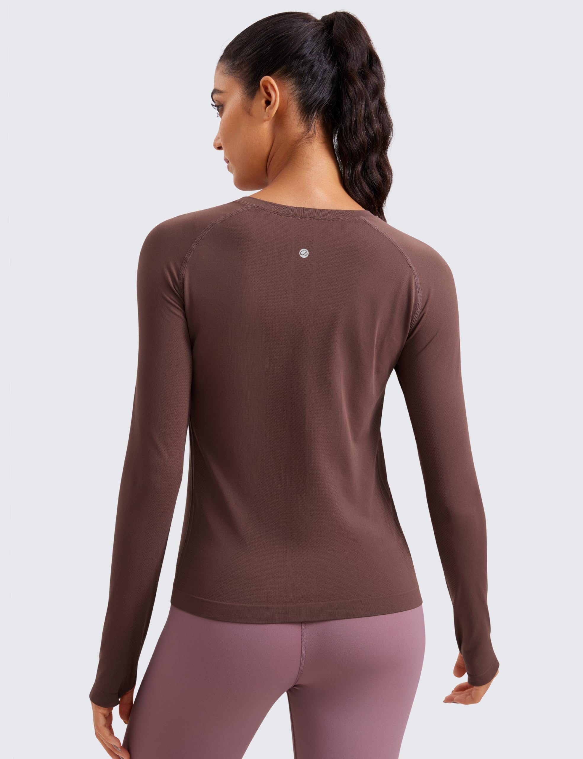 CRZ YOGA Womens Seamless Workout Long Sleeve Shirts Quick Dry Gym Athletic Tops Breathable Running Yoga T-Shirts Taupe Medium