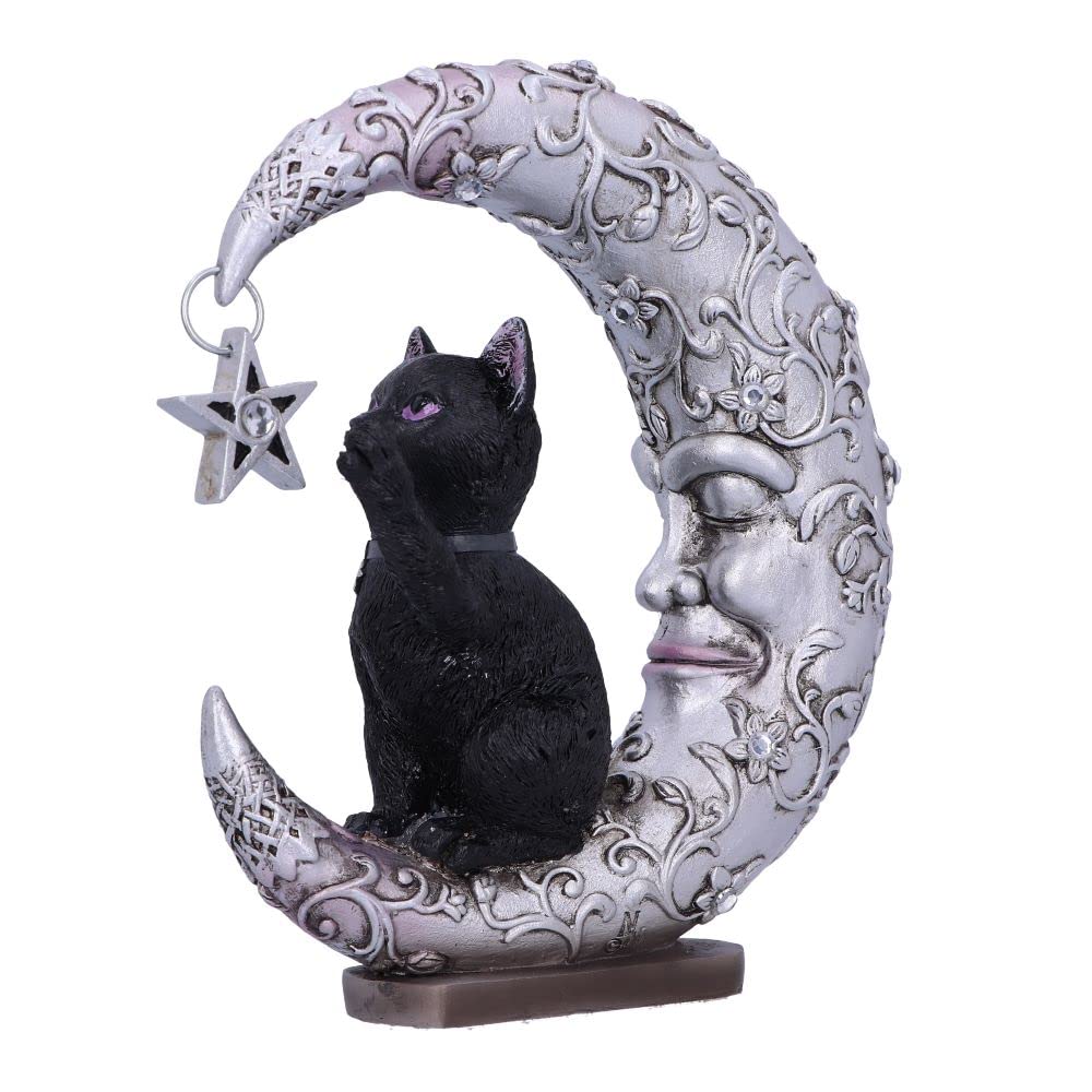 Nemesis Now Enchanting Luna Companion Moon and Cat Figurine, Hand-Painted Resin Ornament for Alternative Occult Decor and Gift for Witches, 18.8cm