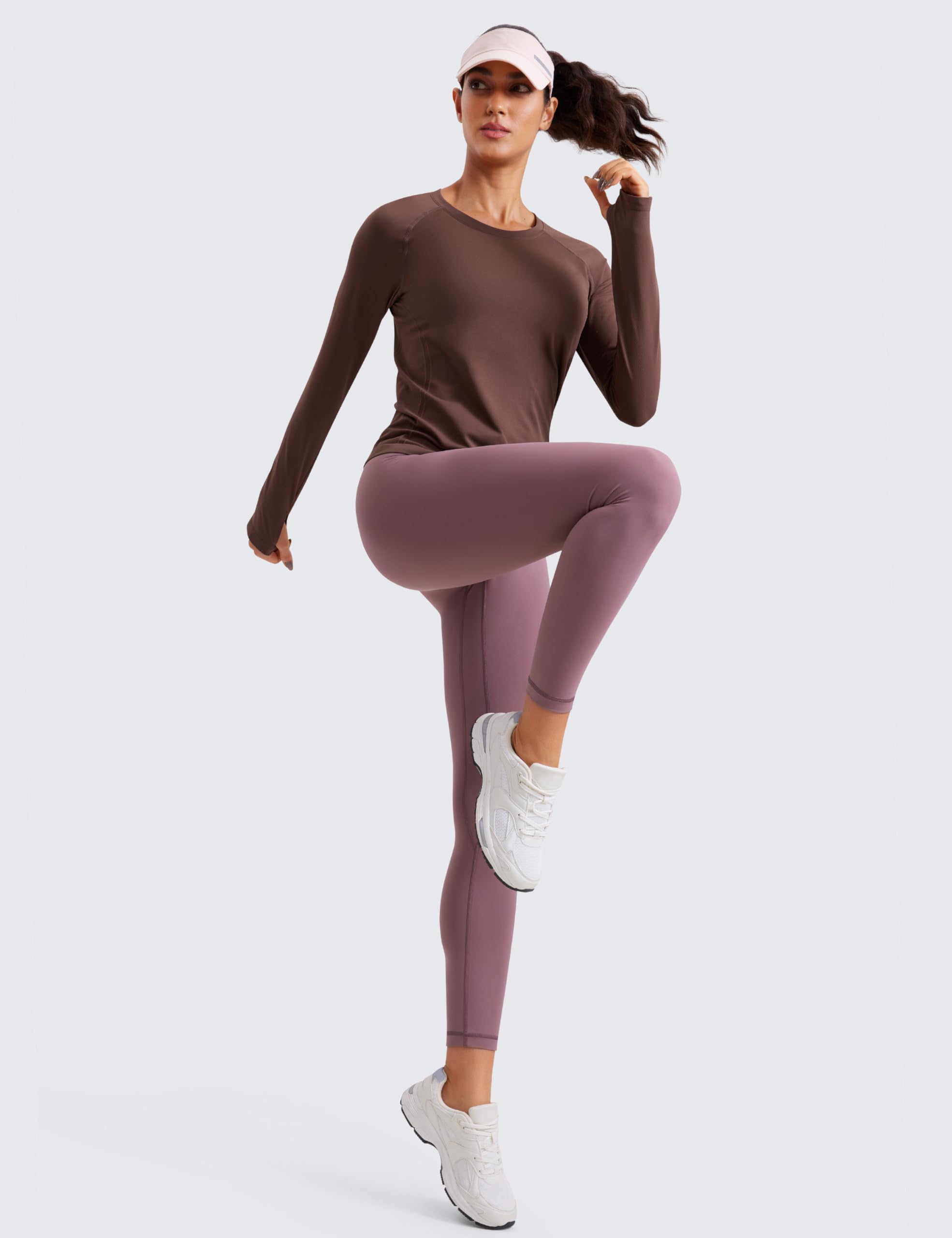 CRZ YOGA Womens Seamless Workout Long Sleeve Shirts Quick Dry Gym Athletic Tops Breathable Running Yoga T-Shirts Taupe Medium