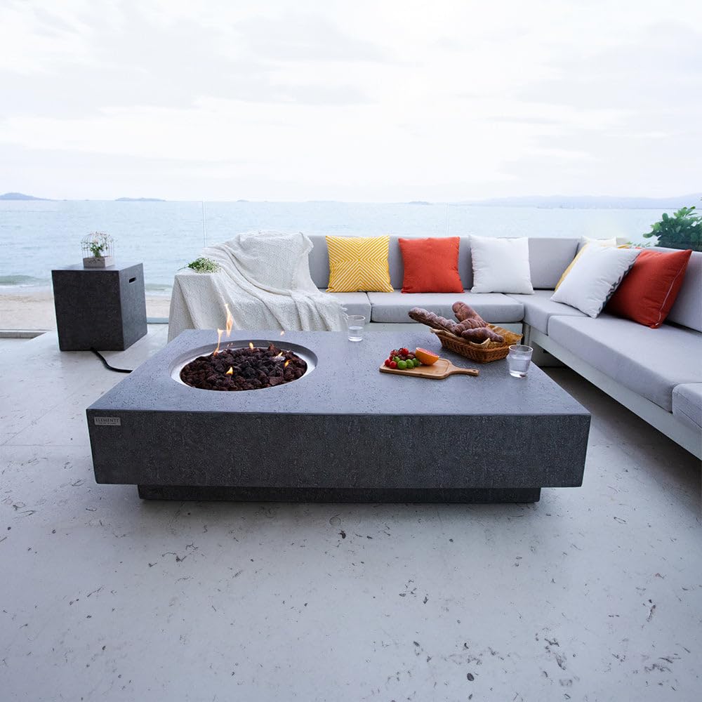 Elementi Modern Concrete Fire Pit, 56" x 32", Gray, Includes Lava Rocks, Natural Gas & Propane Compatible
