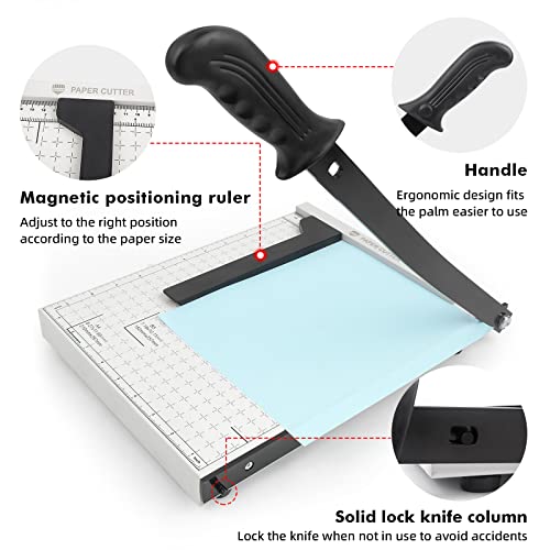 A4 Paper Cutter Stack Paper Trimmer Guillotine 12” Cutting Length with Safety Blade Lock ZEQUAN, 10-Sheet Capacity, Commercial Grade Guillotine Paper Slicer Cutter for Office Home School