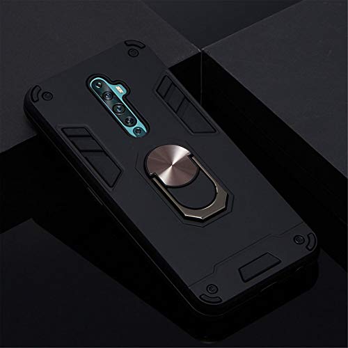 SATURCASE Case for Oppo Reno2 Z / Reno2 F, Armor Hybrid 2 in 1 [PC & Silicone] Dual-Layer Ring Kickstand Bumper Shockproof Protective Cover for Oppo Reno2 Z / Reno2 F (Black)