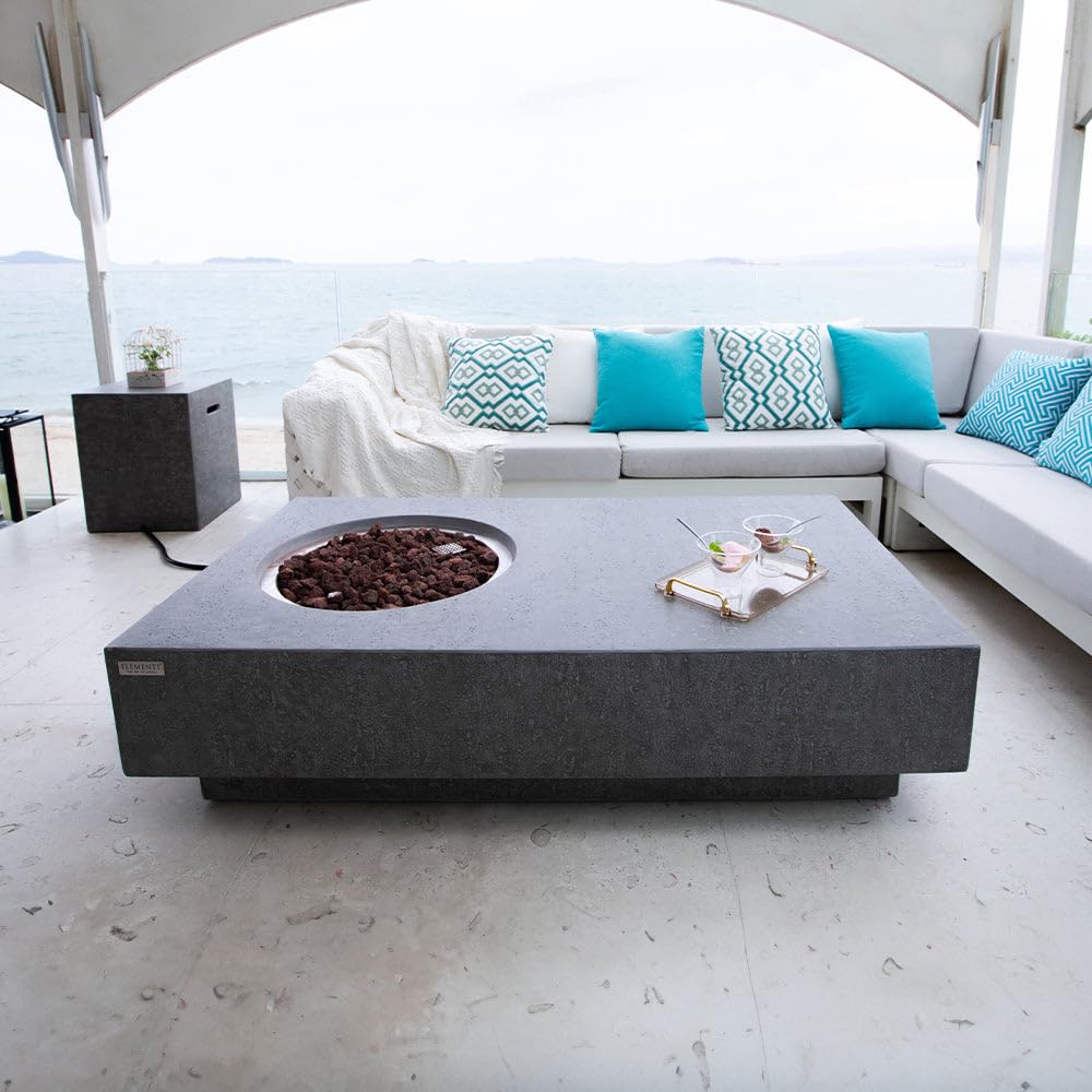 Elementi Modern Concrete Fire Pit, 56" x 32", Gray, Includes Lava Rocks, Natural Gas & Propane Compatible