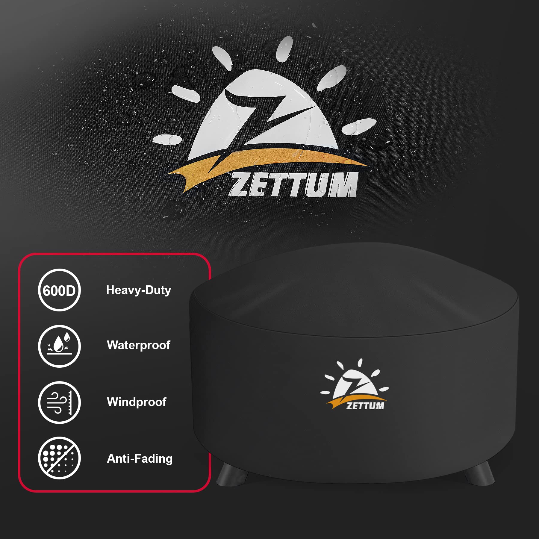 Zettum Fire Pit Cover Round 32 Inch - Outdoor Firepit Cover Heavy Duty & Waterproof, 600D Patio Fire Table Cover Gas Fire Pit Accessories Fade & Weather Resistant - 32 x 32 x 16 Inch