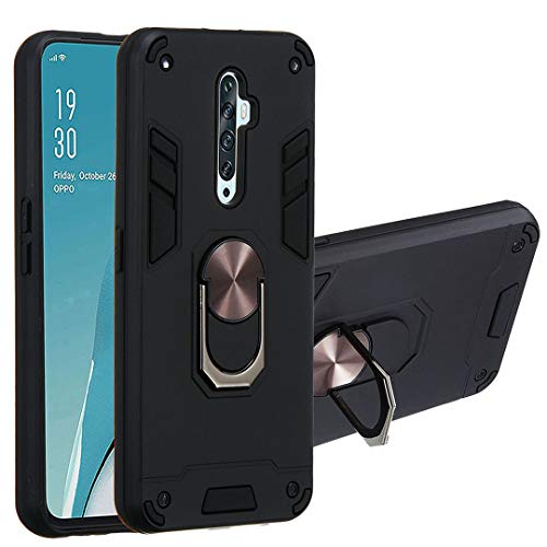 SATURCASE Case for Oppo Reno2 Z / Reno2 F, Armor Hybrid 2 in 1 [PC & Silicone] Dual-Layer Ring Kickstand Bumper Shockproof Protective Cover for Oppo Reno2 Z / Reno2 F (Black)