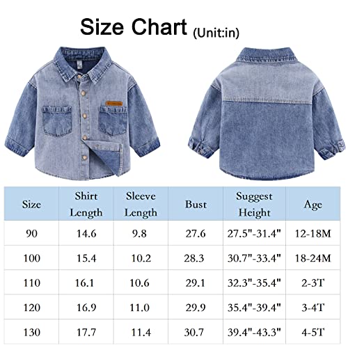 Hresadio Baby Boys Girls Denim shirt Kids Toddler Button Down Jeans Jacket Top Coat Outerwear(Blue 3-4T)