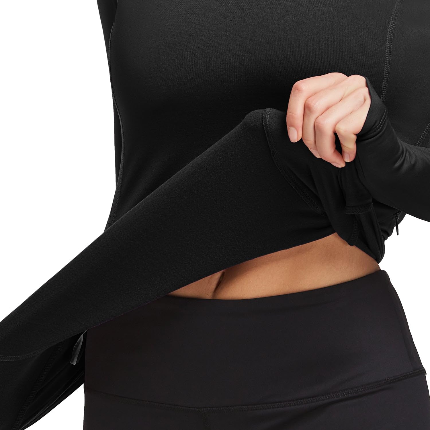 baleaf Women's Thermal Tops Long Sleeve Fleece Lined Running Workout Shirts Athletic Cold Weather Gear Winter Compression Zipper Pocket Black L