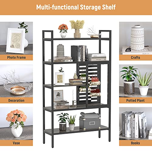 Anivia 5 Tier Bookshelf, Ladder Bookcase Display Shelves, Wide Book Shelf Bookcases for Home & Office, Oak/Black