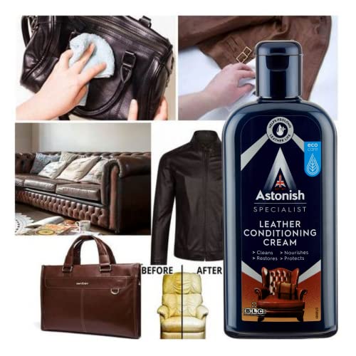 Astonish Specialist Leather Conditioning Cream For Leather Goods, Furniture, Car Seats, Boots & Bags - Conditioner Deep Cleans, Nourishes, Protects & Restores To Prevent Cracking & Drying,250ml Bottle