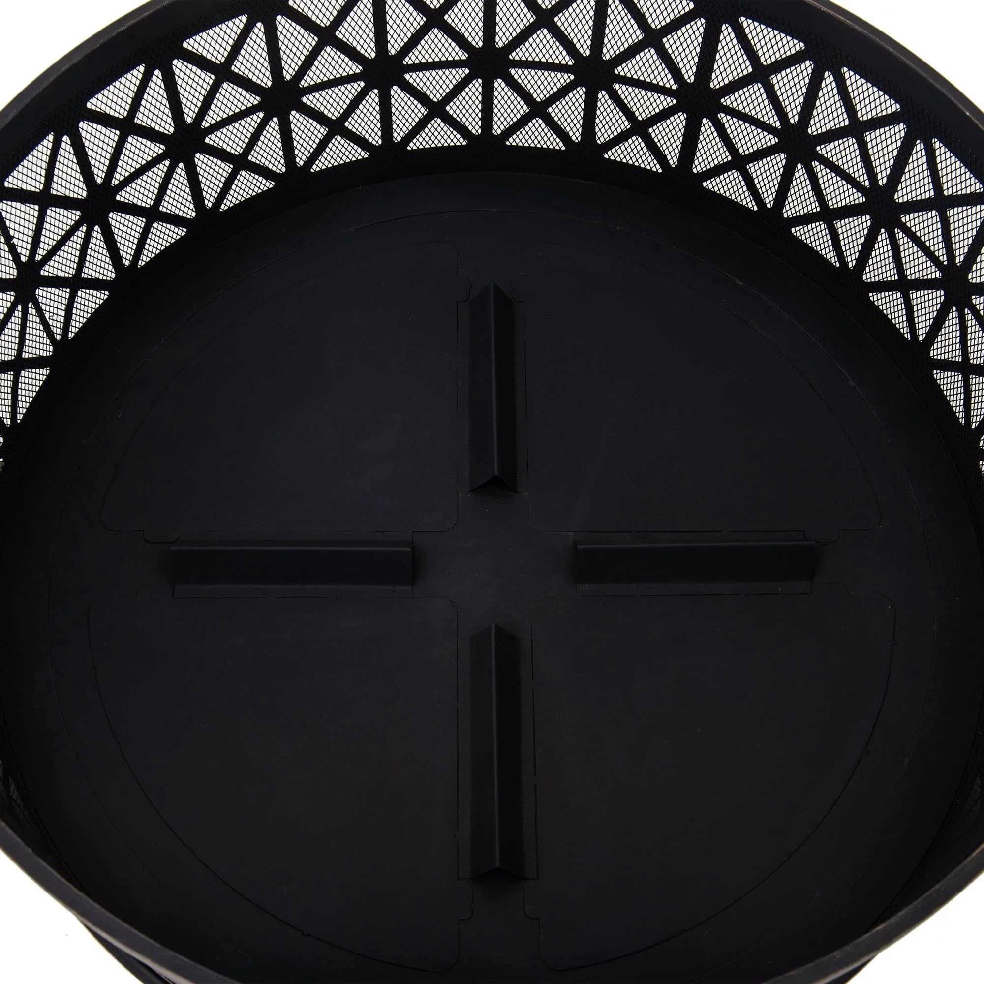 Sunjoy 30 in. Outdoor Fire Pit, Patio Black Round Wood-Burning Steel Firepit Large Fire Pits for Outside with Spark Screen and Fire Poker