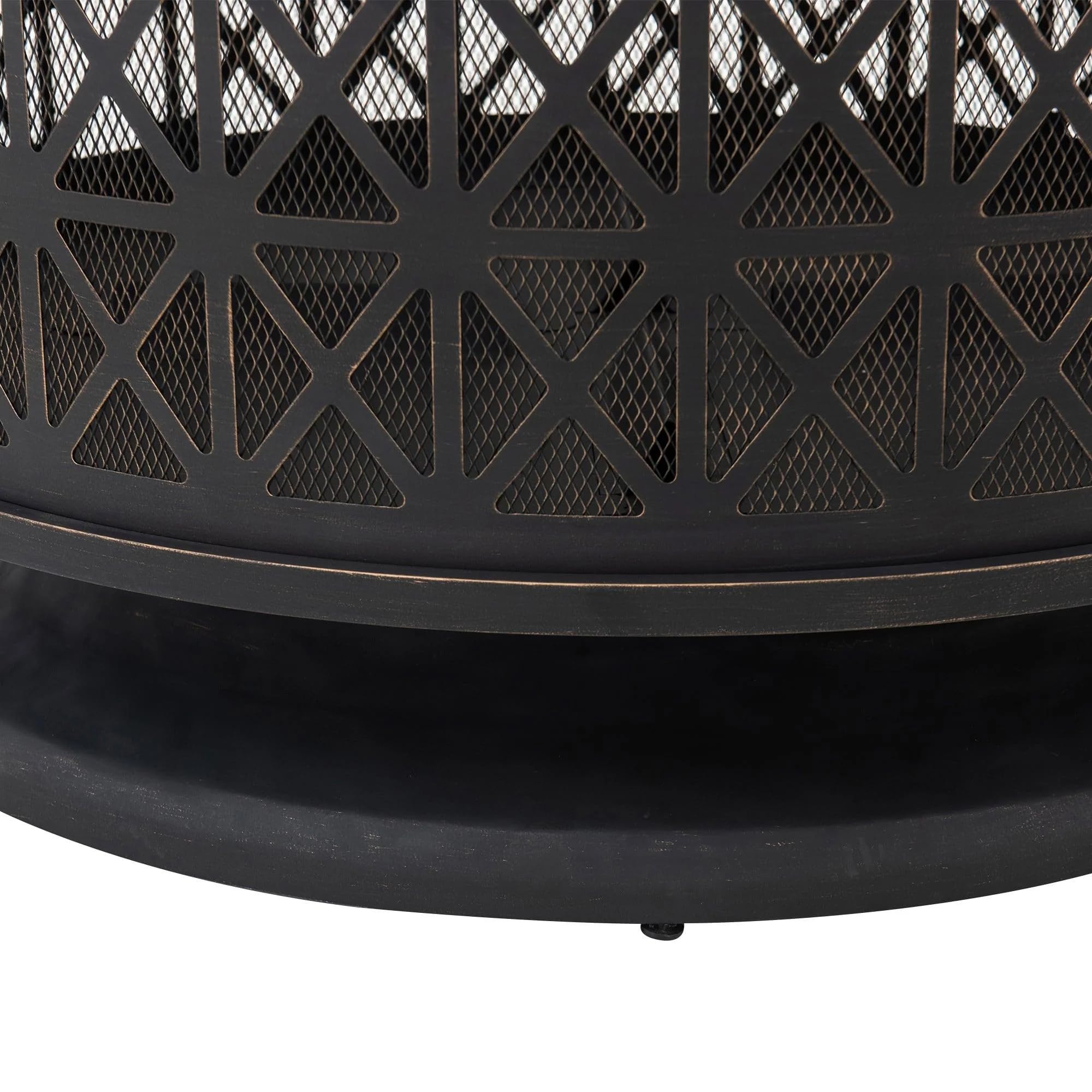 Sunjoy 30 in. Outdoor Fire Pit, Patio Black Round Wood-Burning Steel Firepit Large Fire Pits for Outside with Spark Screen and Fire Poker